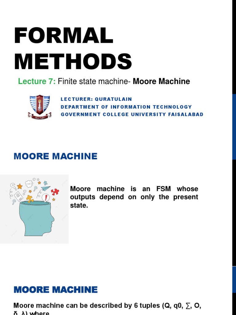 Formal Methods: Finite State Machine-Moore Machine | PDF | Computing | Theoretical Computer Science