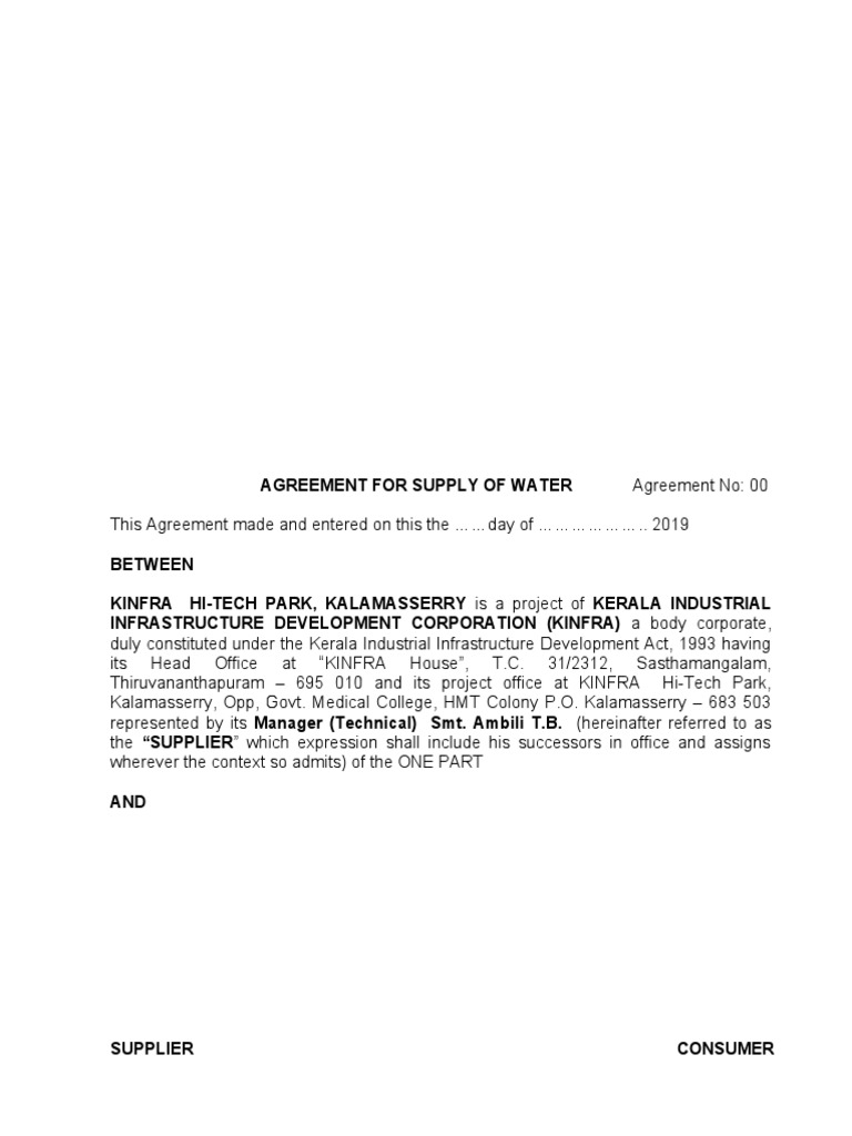 Water Supply Agreement - Draft | PDF | Water Supply | Water