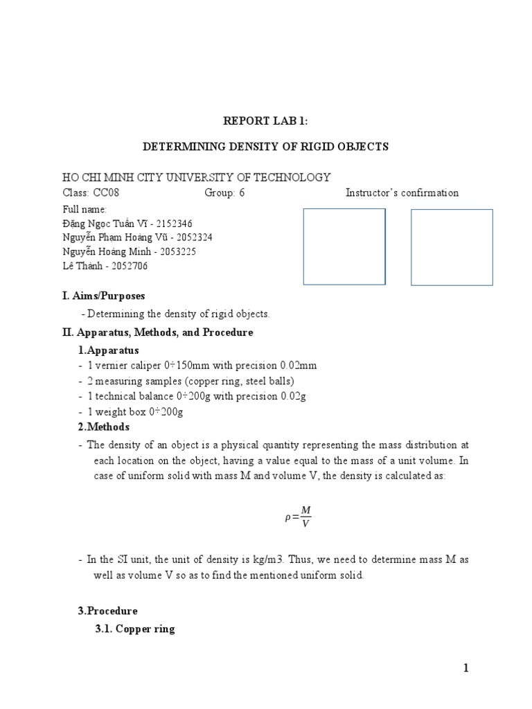 Report Lab 1 | PDF | Density | Measurement