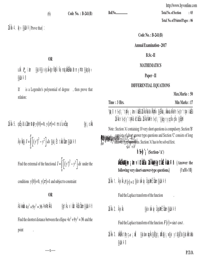 BSC Part 2 Mathematics Differential Equations B 241b 2017 | PDF | Theoretical Physics ...