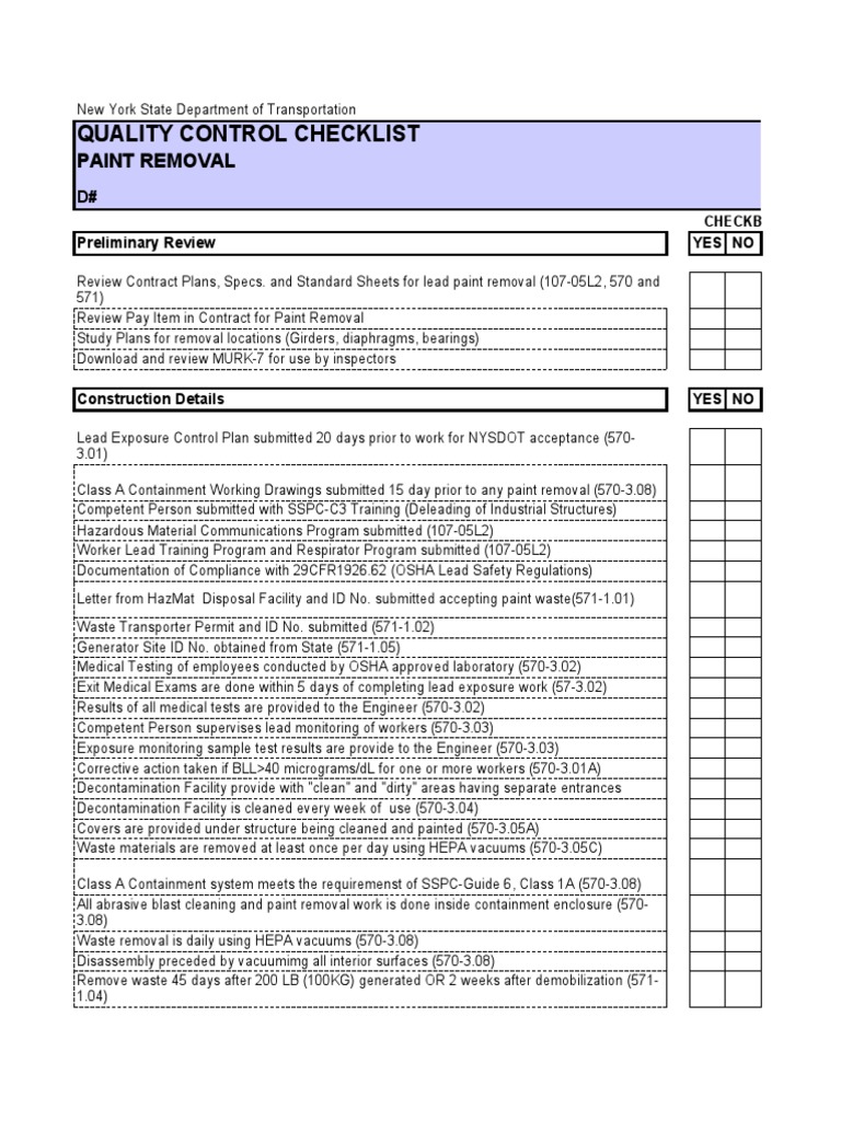 Quality Control Checklist: Paint Removal | PDF | Dangerous Goods ...