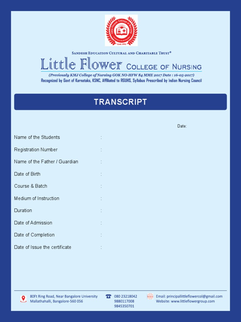 Student Transcript for Bachelor of Science in Nursing Program | PDF ...