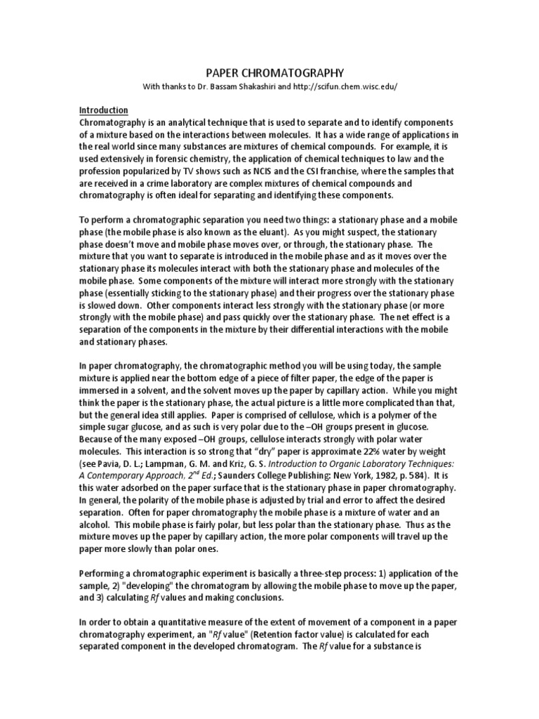 Paper Chromatography Experiment Guide | PDF | Chromatography | Elution