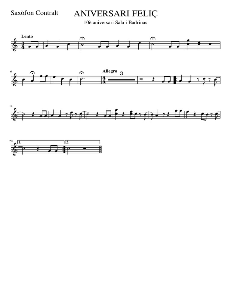 Aniversari Feliç-Saxòfon Contralt | PDF