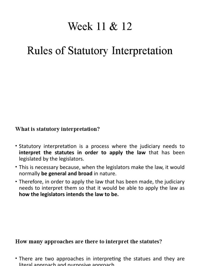 Week 11 & 12 - Rules of Statutory Interpretation | PDF | Statutory ...