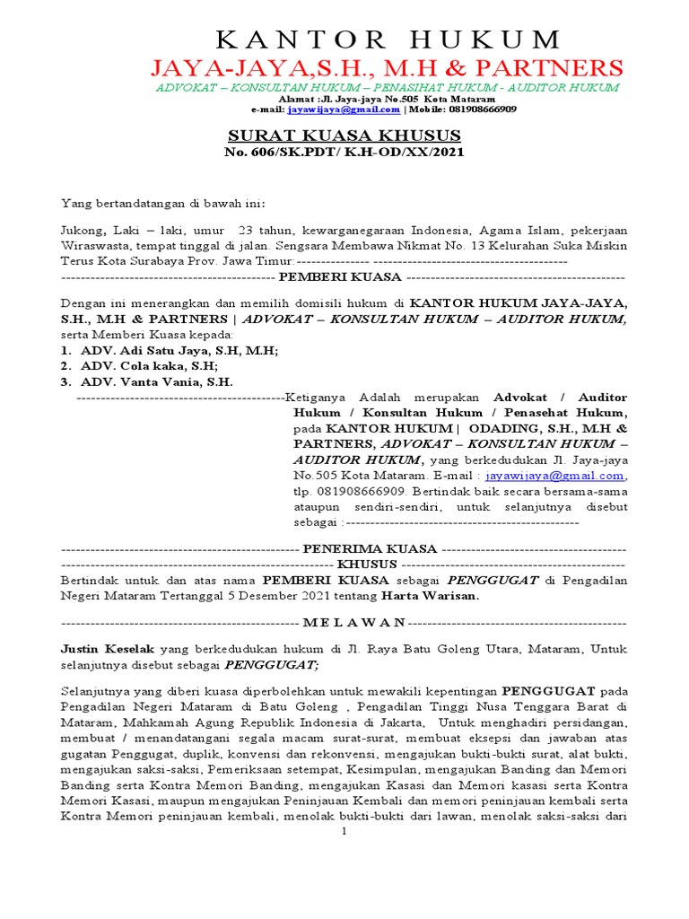 Surat Kuasa (Perbuatan Melawan Hukum) | PDF