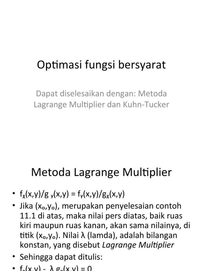 Optimasi Fungsi Bersyarat (Lagrange Multiplier) | PDF | Metode & Bahan Ajar