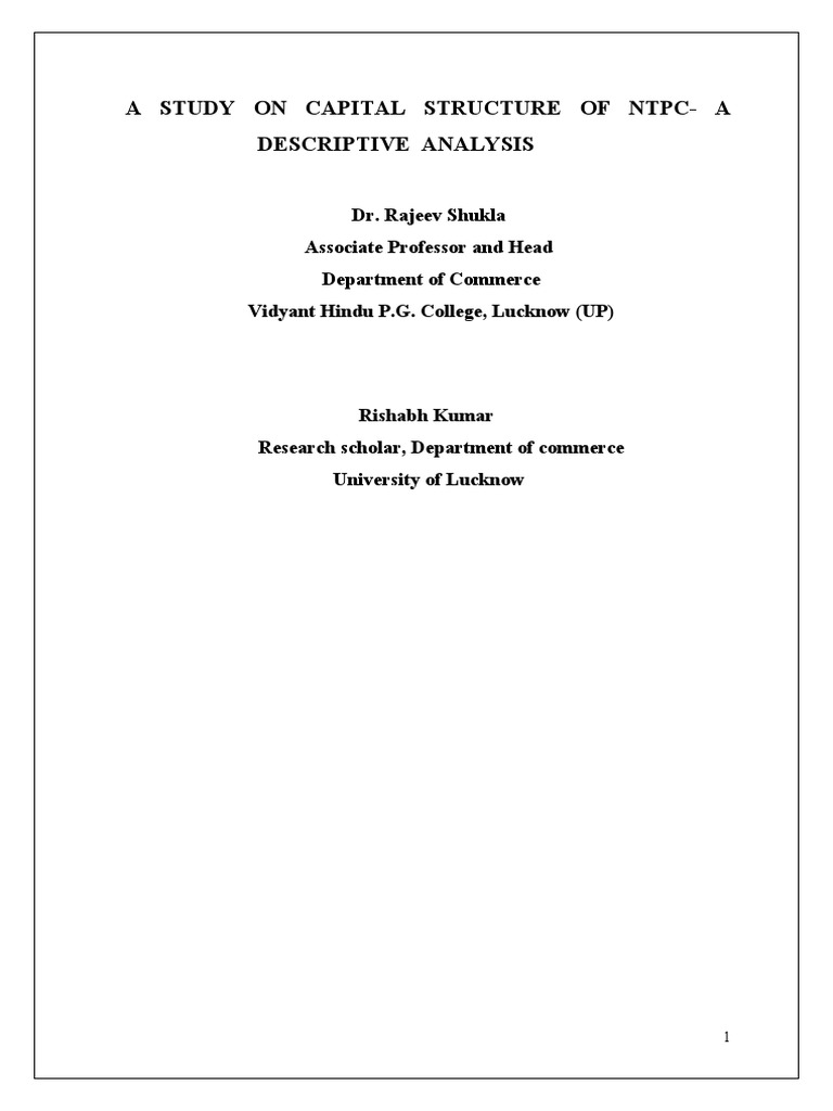 A Study On Capital Structure of Ntpc-A Descriptive Analysis | PDF ...