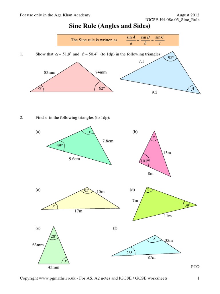 Igcse h4 08c 03 Sine Rule | PDF | Sine | Triangle