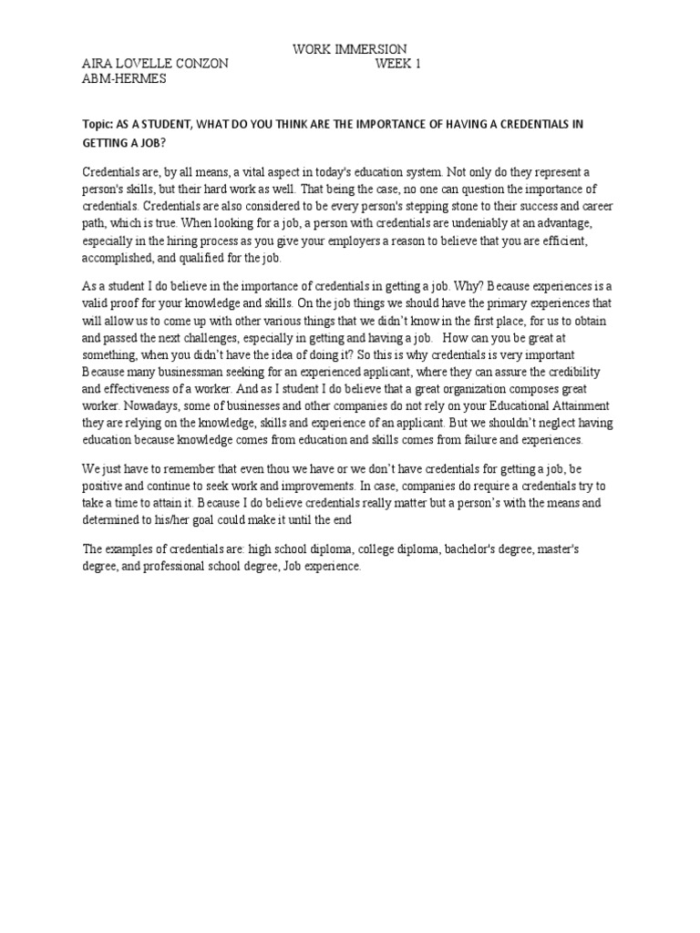 Work Immersion - Reflection Paper | PDF