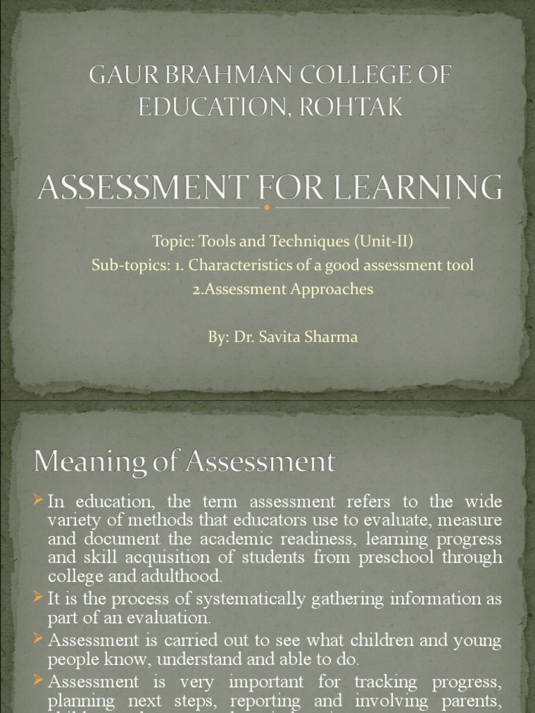 Assessment For Learning-Tools and Techniques | PDF | Educational ...