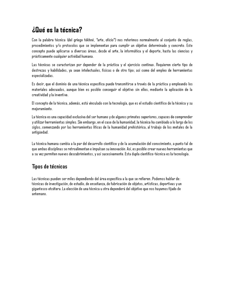 ¿Qué Es La Técnica?: Tipos de Técnicas | PDF