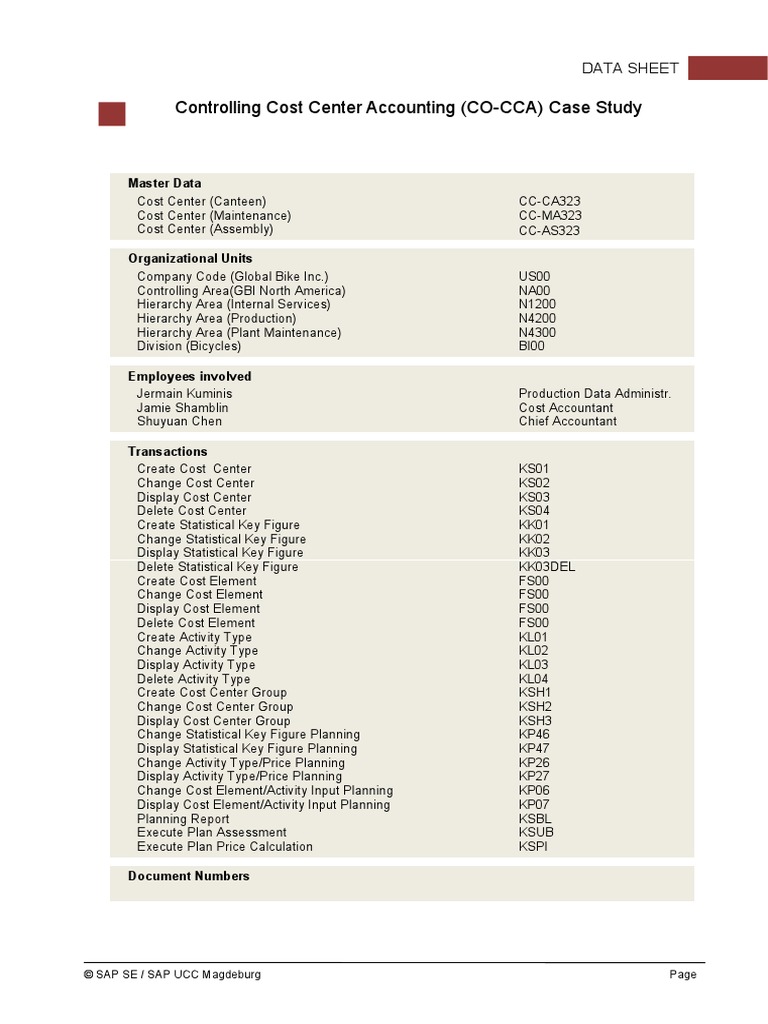 Controlling Cost Center Accounting (CO-CCA) Case Study: Master Data ...