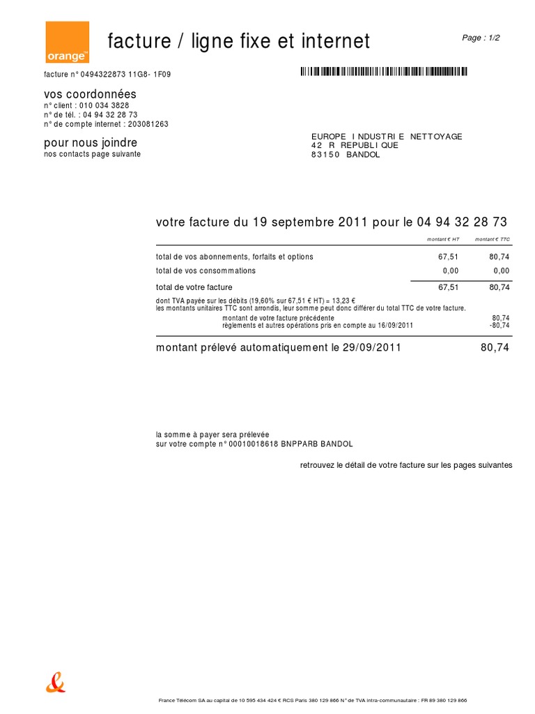 Orange Facture Internet | PDF | Facture | Chèque