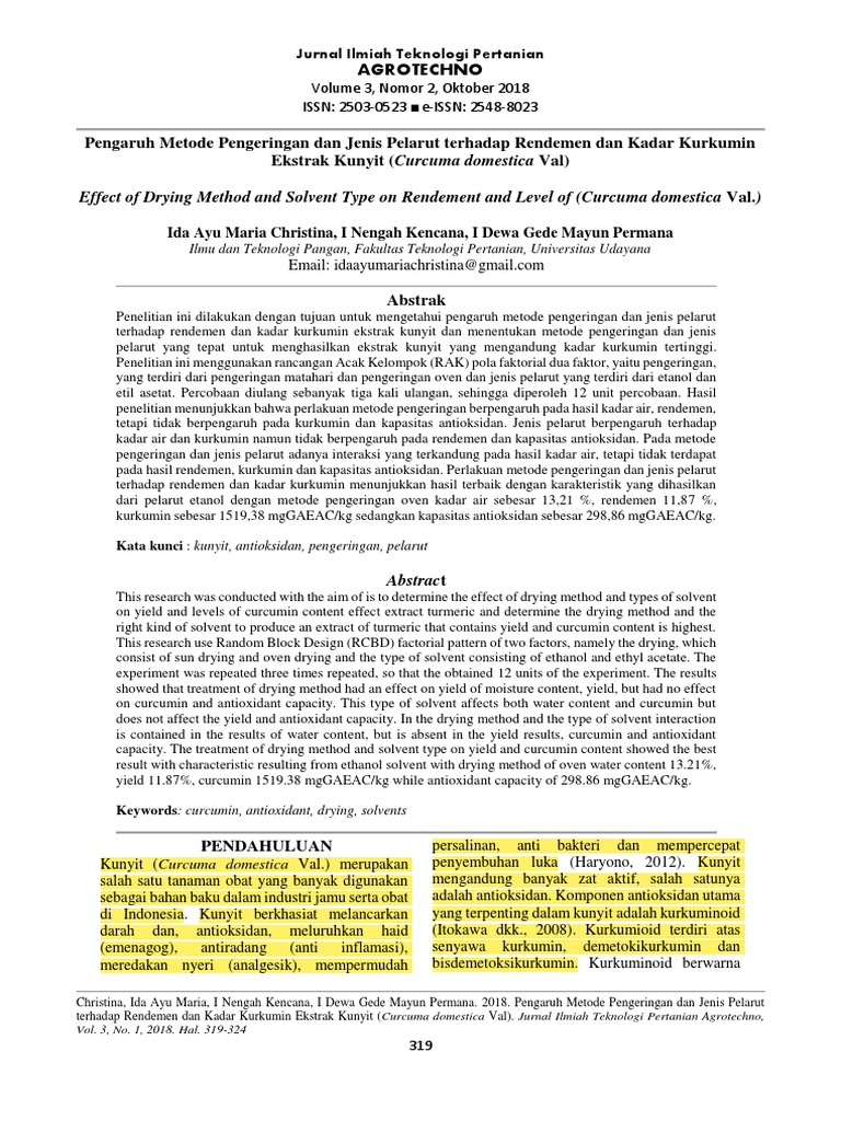 Pengaruh Pengeringan dan Pelarut Kunyit | PDF | Kesehatan Holistik