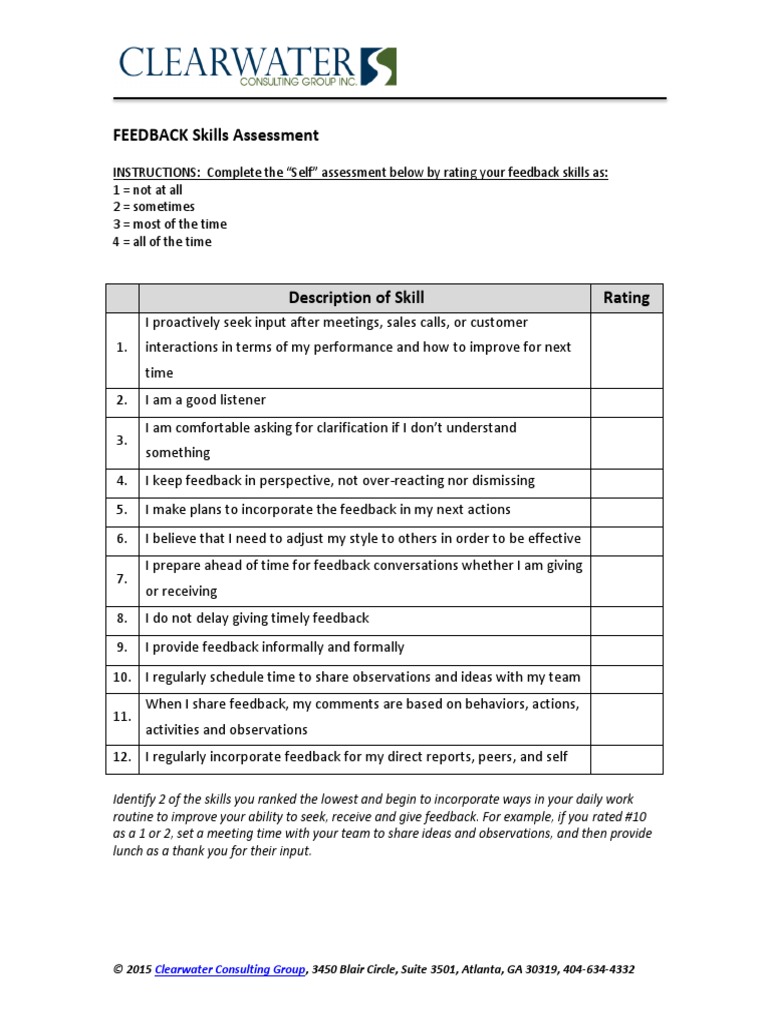 Feedback Skills Self-Assessment Guide | PDF