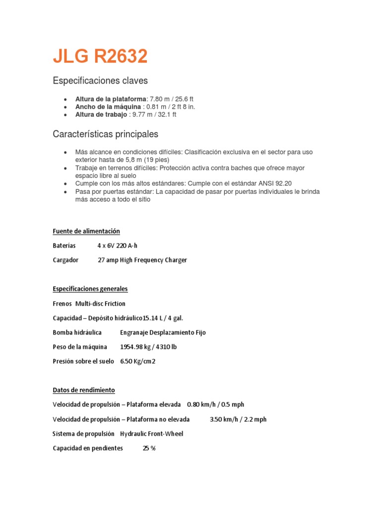 Ficha Tecnica JLG R2632 | PDF