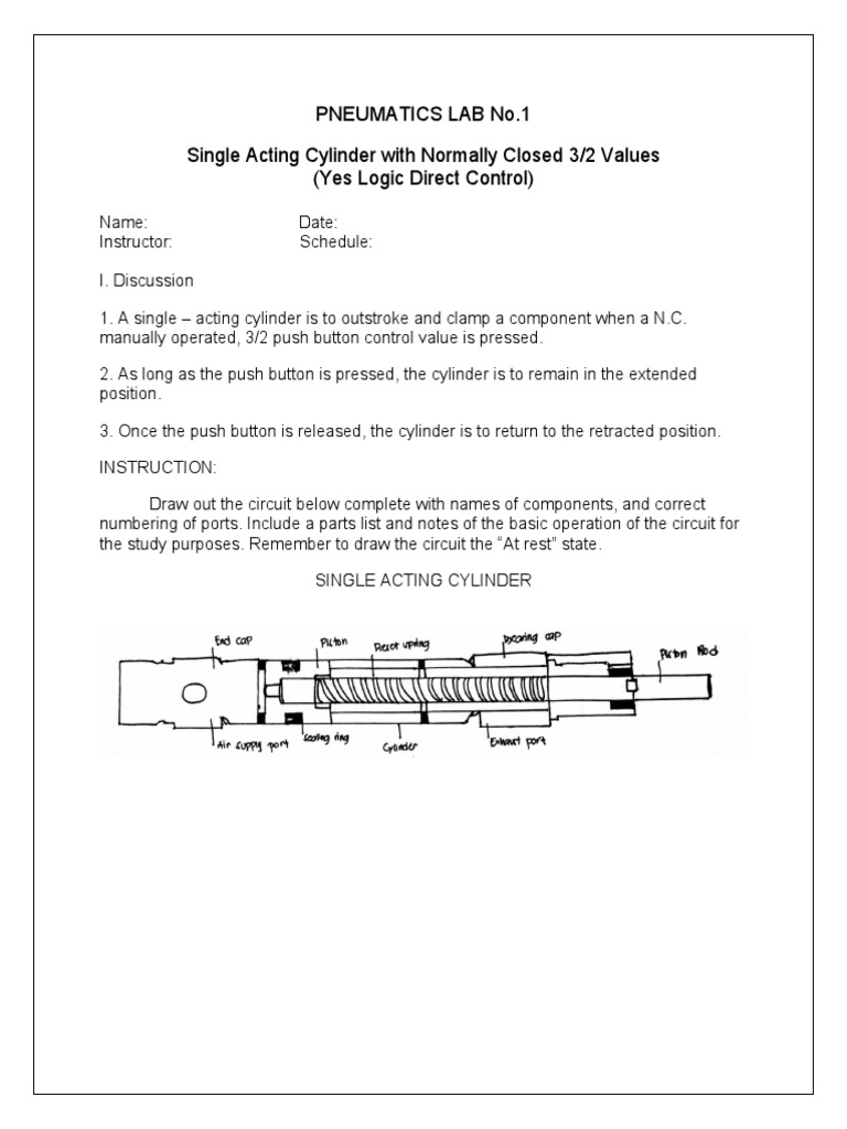 Pneumatics Lab No.1 Single Acting Cylinder With Normally Closed 3/2 ...