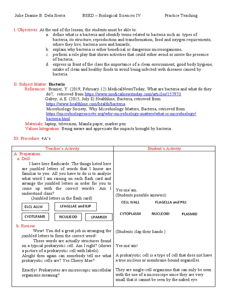 Bacteria Lesson Plan | PDF | Bacteria | Cell (Biology)