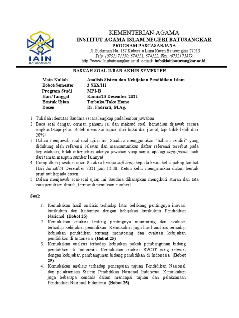 Soal UAS PPS MPI B | PDF