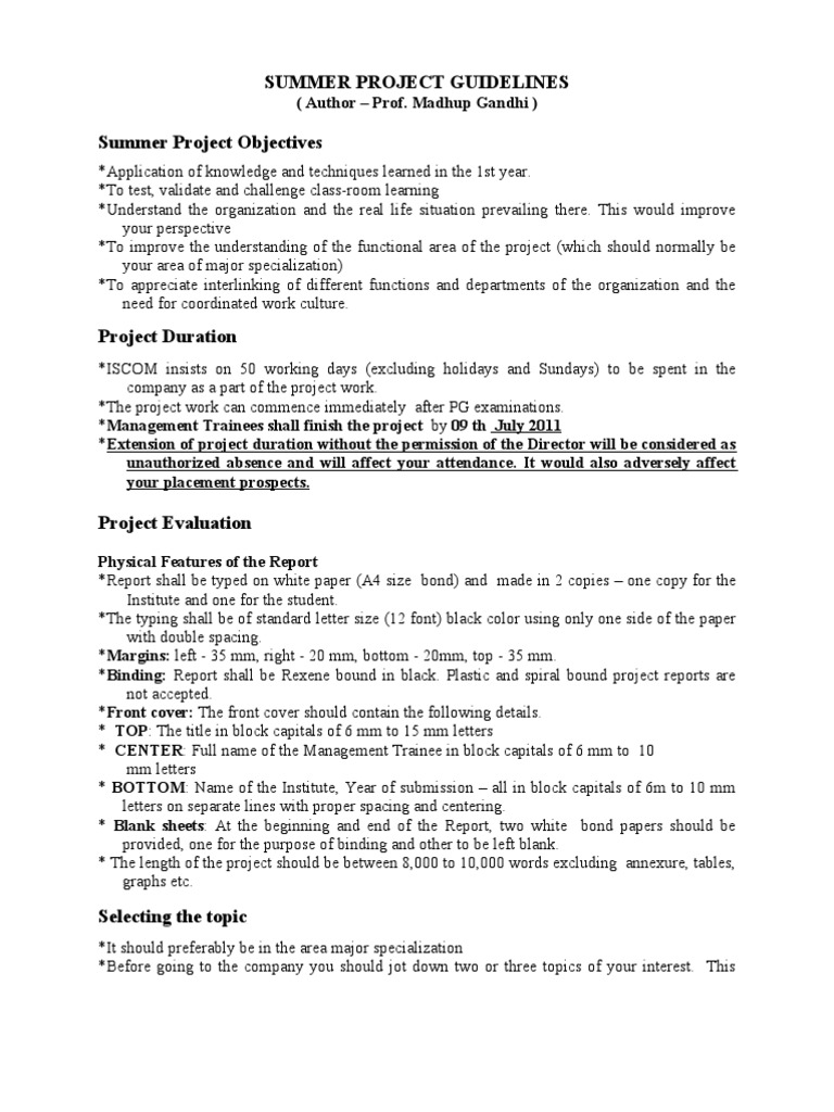 Summer Project Guidelines | PDF | Sampling (Statistics) | Questionnaire