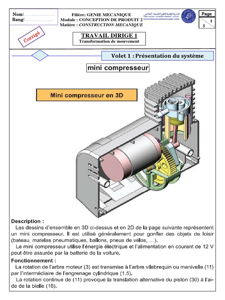 Corrigé : Transformation de mouvement | PDF | Piston | Ingénierie mécanique