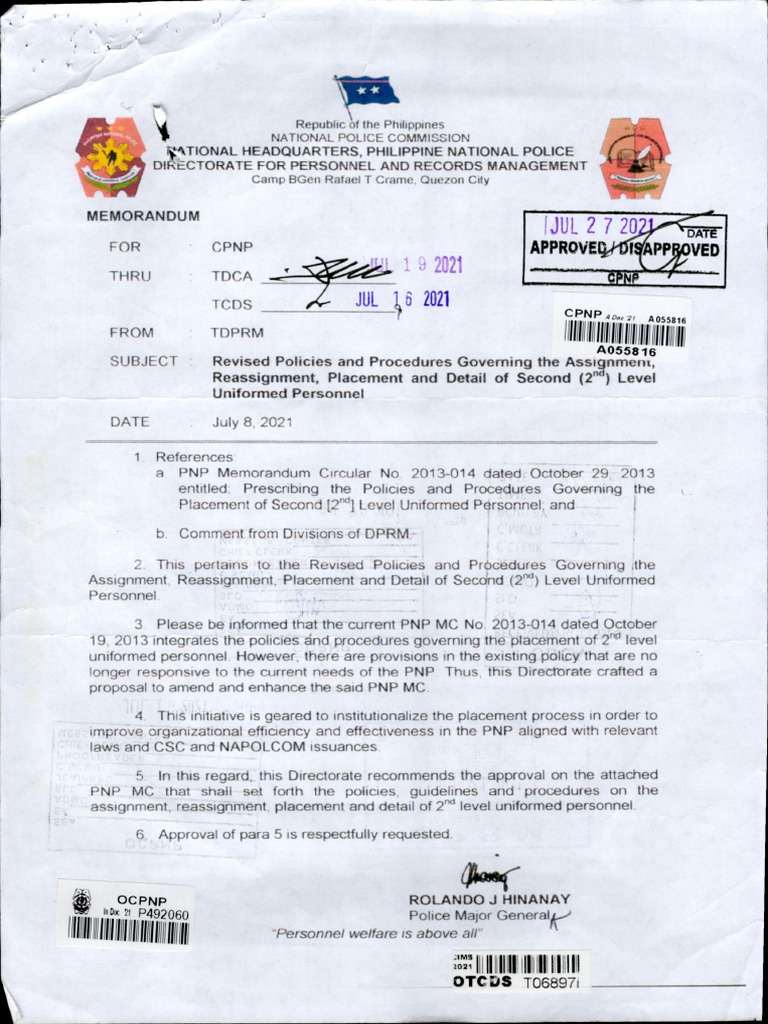 PNP MC No 2021-107 Revised 2nd Level Uniformed Personnel Assignment ...