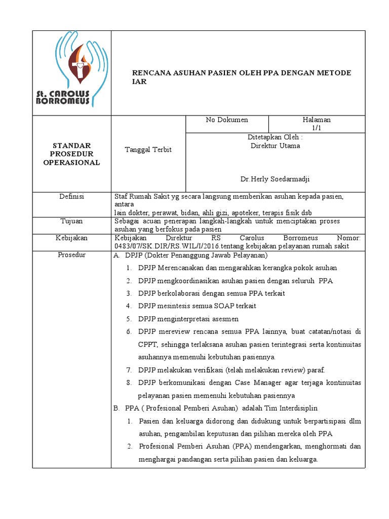SPO Rencana Asuhan Oleh PPA DG Metode IAR | PDF | Pengembangan Diri