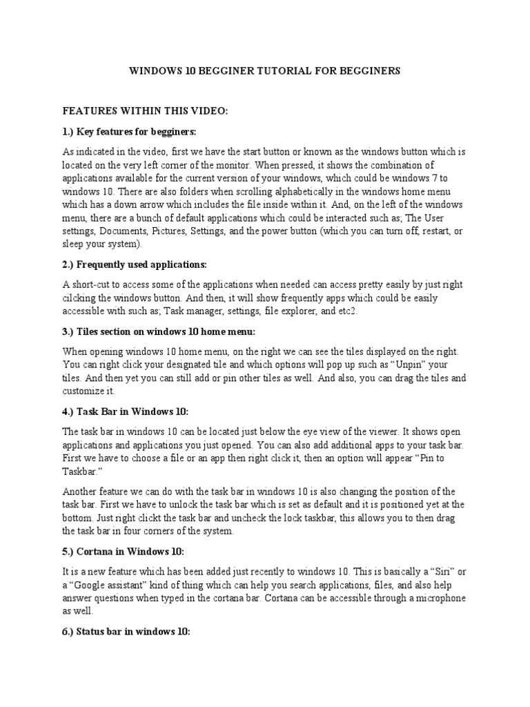 Windows 10 Begginer Tutorial For Beginners | PDF | Windows 10 | System ...