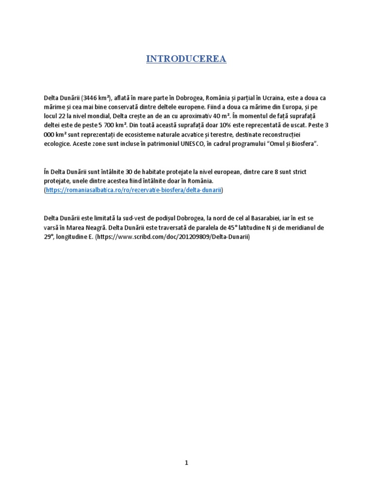 Delta Dunării-Proiect | PDF
