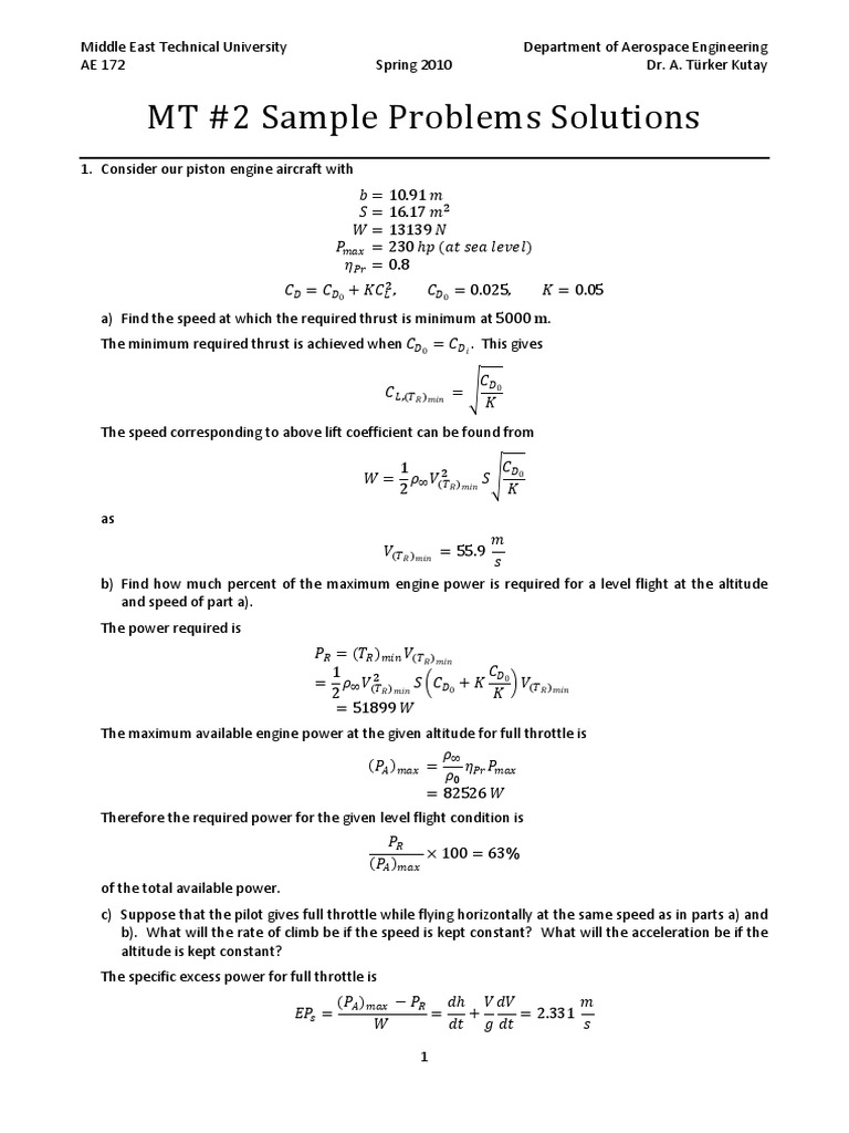 MT #2 Sample Problems Solutions | PDF | Takeoff | Mechanical Engineering