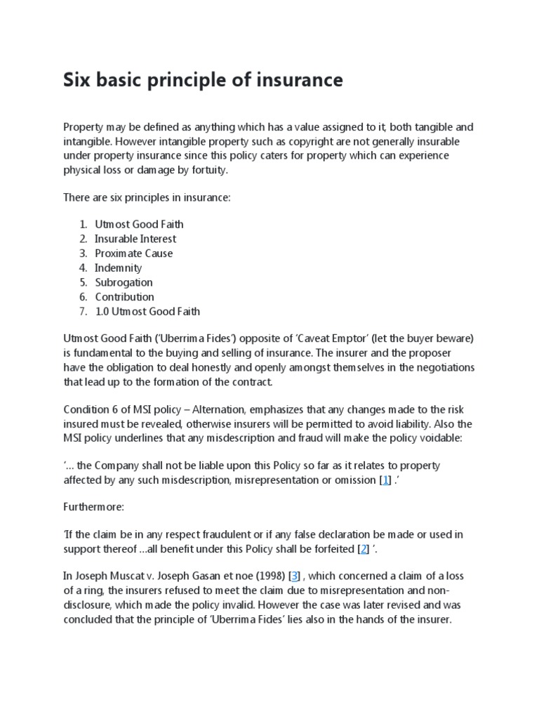 Six Basic Principle of Insurance | PDF | Insurance | Indemnity