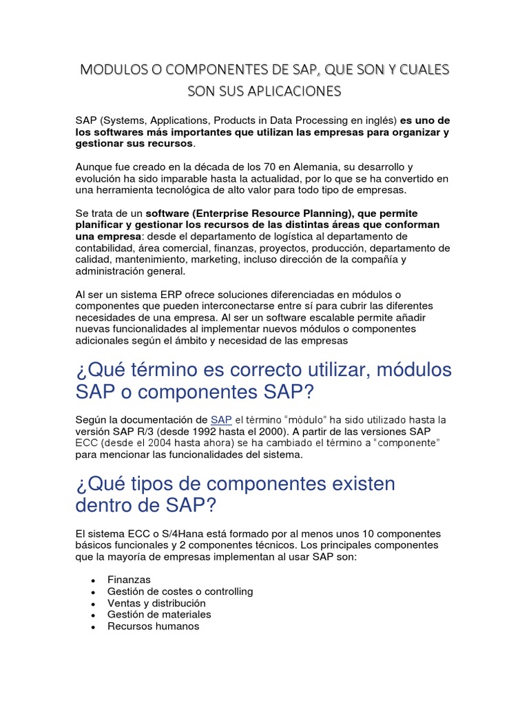 Modulos o Componentes de Sap | PDF | Planificación de recursos ...