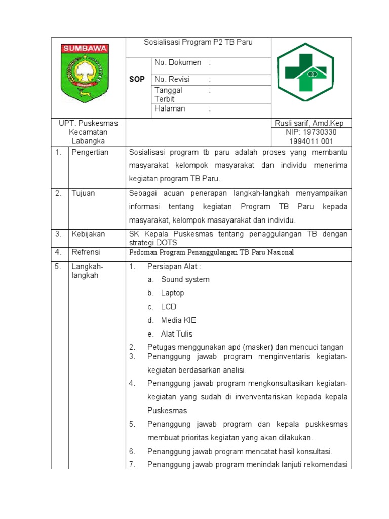 Sop Sosialisasi Program P2 TB Paru | PDF | Pengembangan Diri
