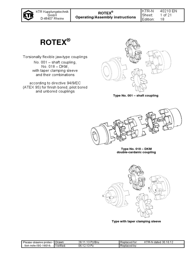 ROTEX Flex Coupling GR Instruction Manual | PDF | Screw | Engineering ...