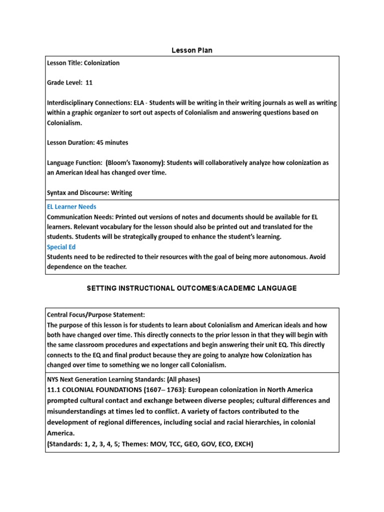 Colonialism Lesson | PDF | Colonialism | Communication