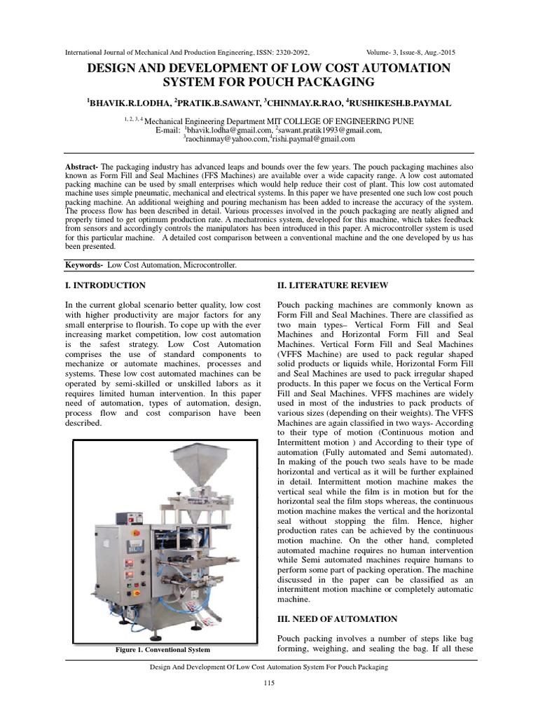 Design and Development of Low Cost Automation System For Pouch ...