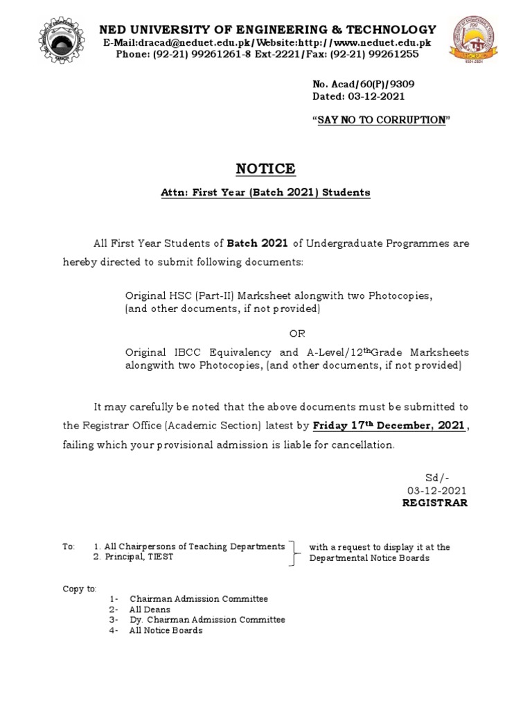 Notice: Ned University of Engineering & Technology | PDF