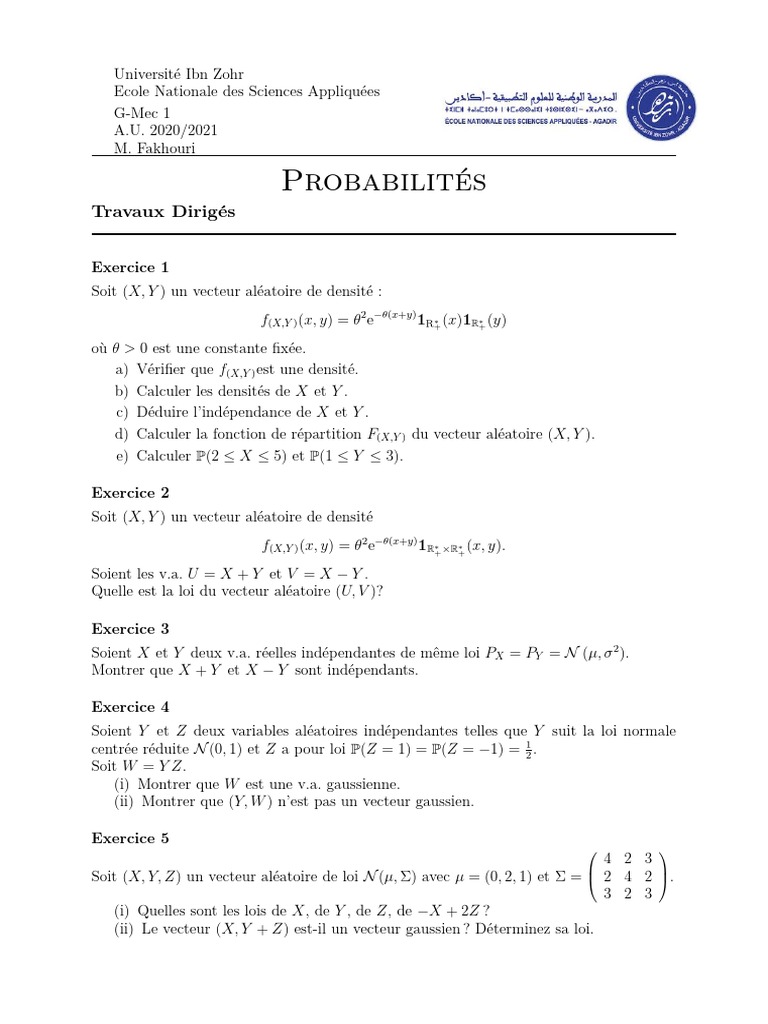 Serie TD Proba 2020 2021 Gmec1 | PDF | Loi normale | Variance (mathématiques)