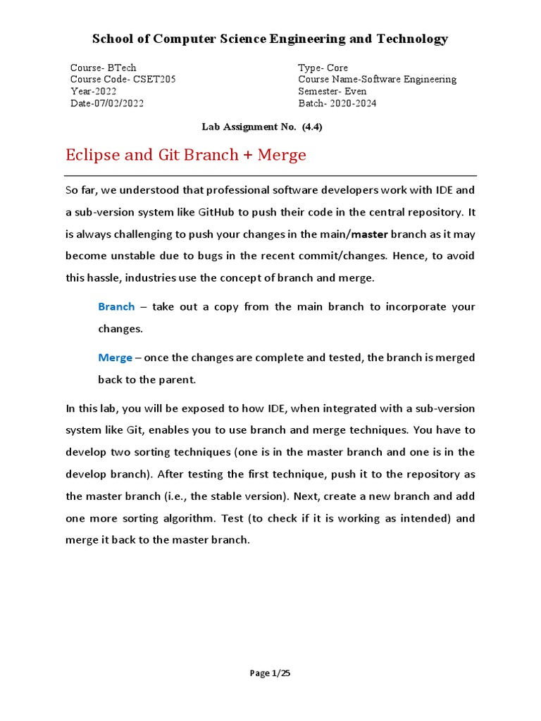 Lab 04 Eclipse And Git Branch Merge Pdf Computer File Eclipse 3613