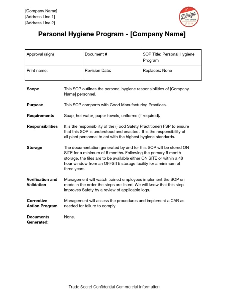 Personal Hygiene Program (FDA) | PDF | Hand Washing | Clothing