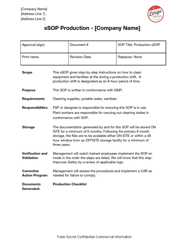 sSOP Production - (Company Name) : Scope | PDF | Sanitation | Food Safety