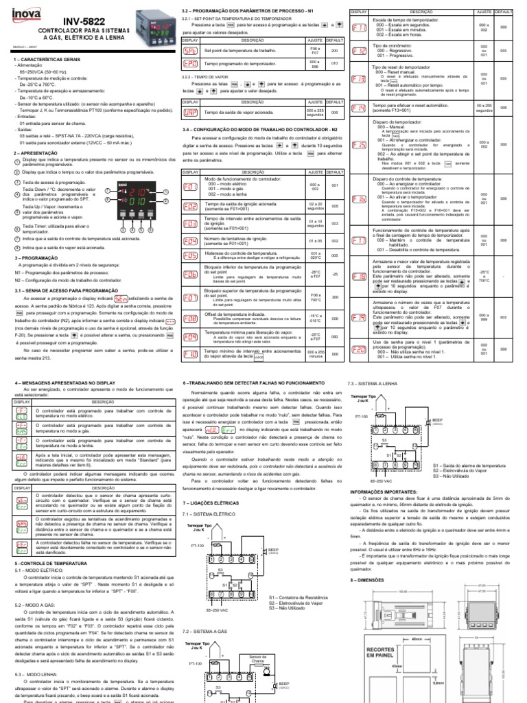 Manual do Controlador INV-5822 | PDF | Termopar | Temperatura