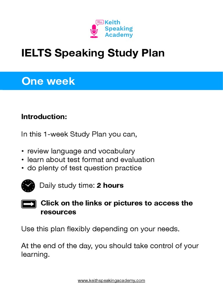 IELTS Speaking Study Plan - 1 Week PDF | PDF