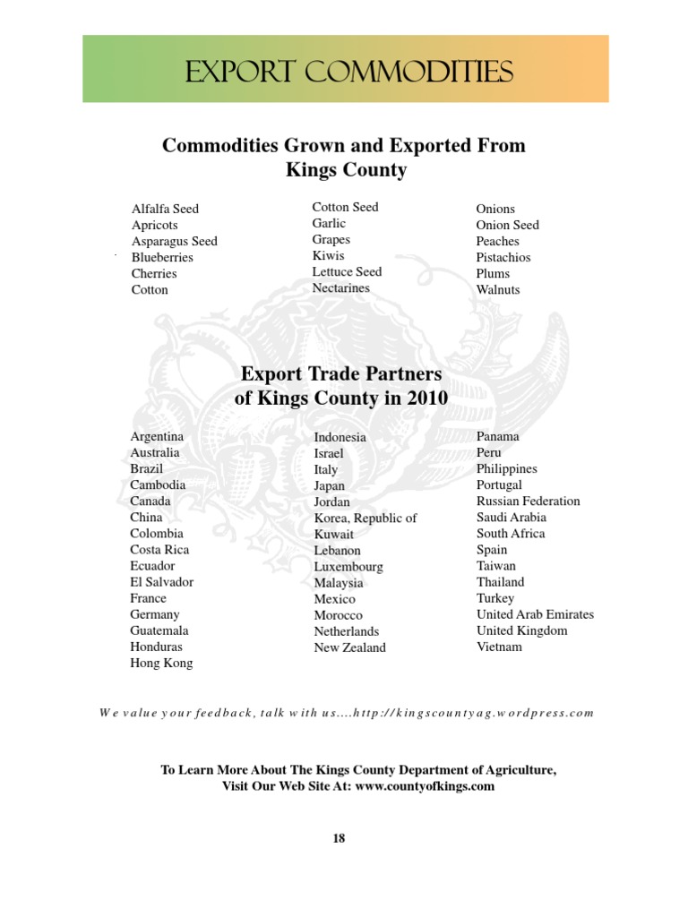 Kings County Exported Commodities 2010 | PDF | Peach | Economies