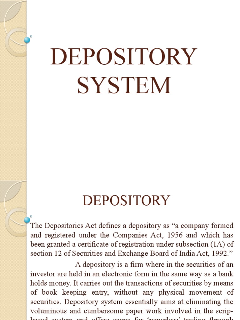 Depository System | PDF | Securities (Finance) | Financial Economics