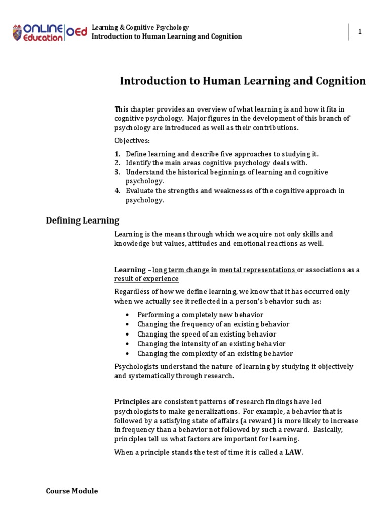 Module 1 Introduction To Human Learning and Cognition | PDF | Cognitive ...