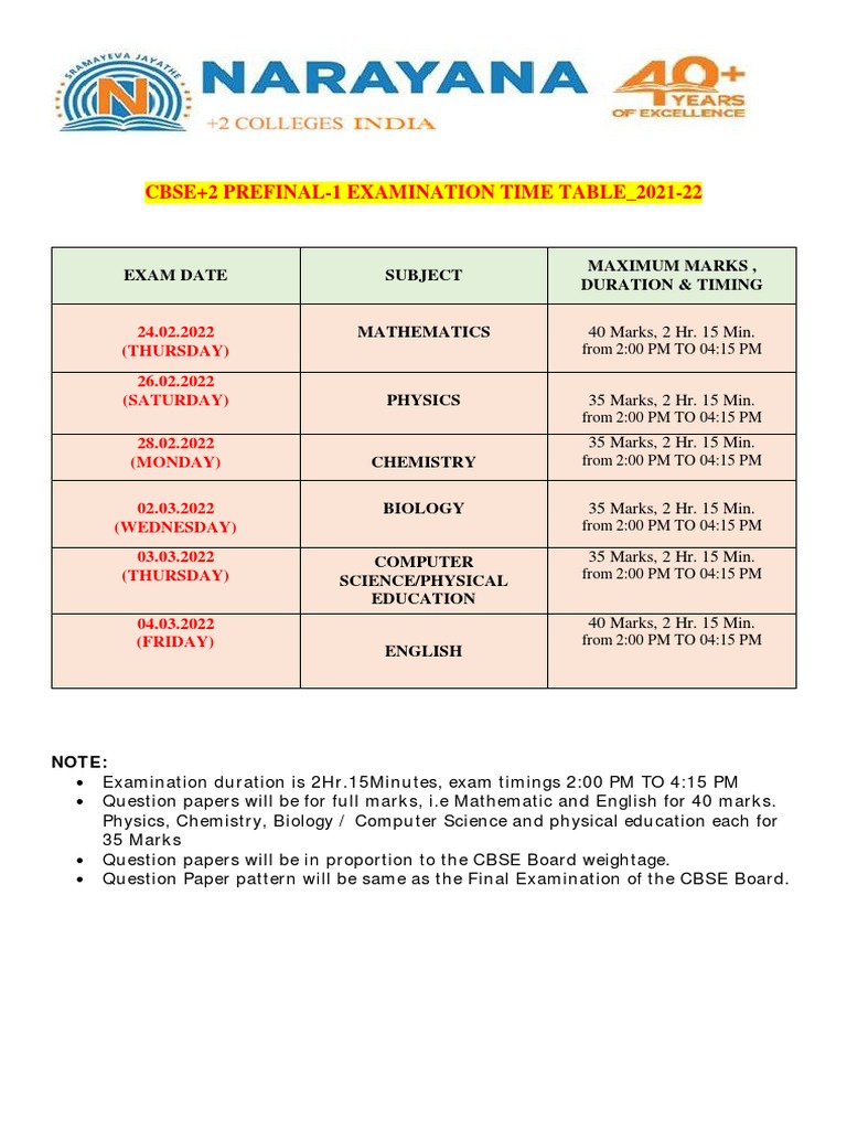 CBSE Class 12 Prefinal Exam Schedule 2022 | PDF | Educational ...