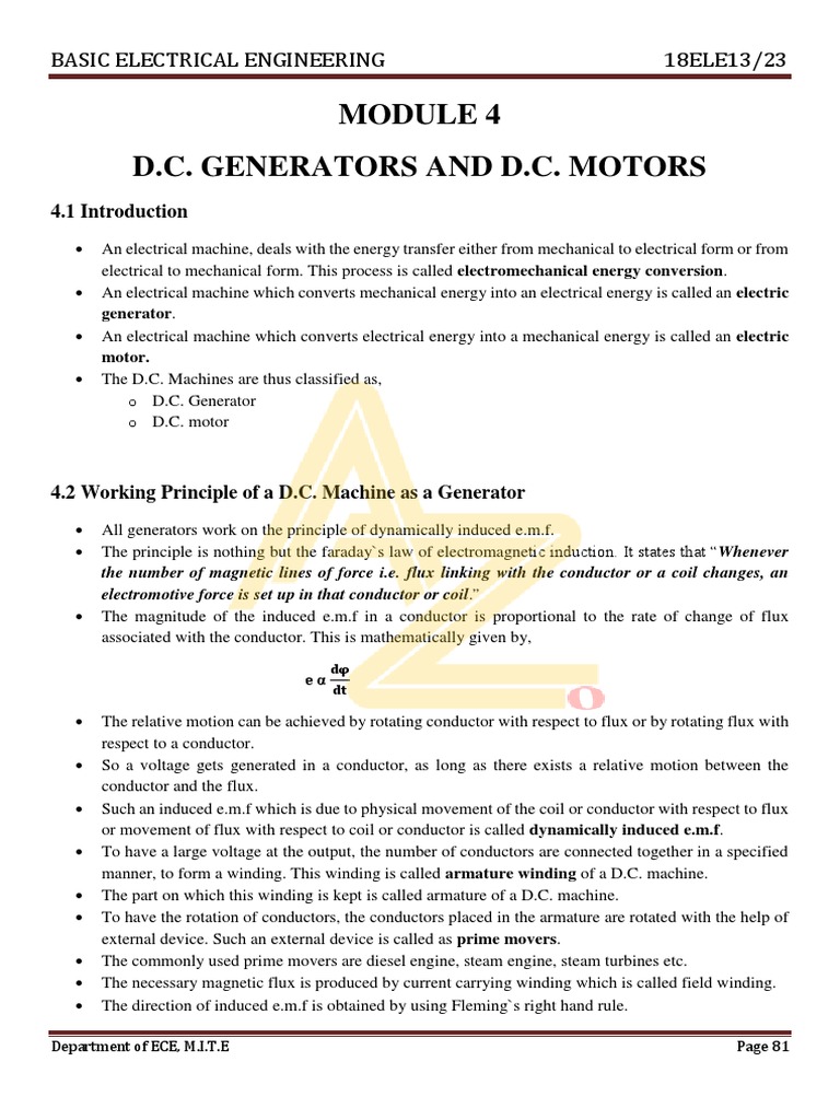 BASIC ELECTRICAL ENGINEERING Module 4 | PDF | Electric Generator ...