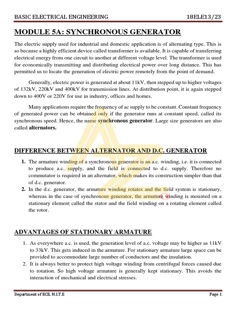 BASIC ELECTRICAL ENGINEERING Module 5 | PDF | Electric Motor ...